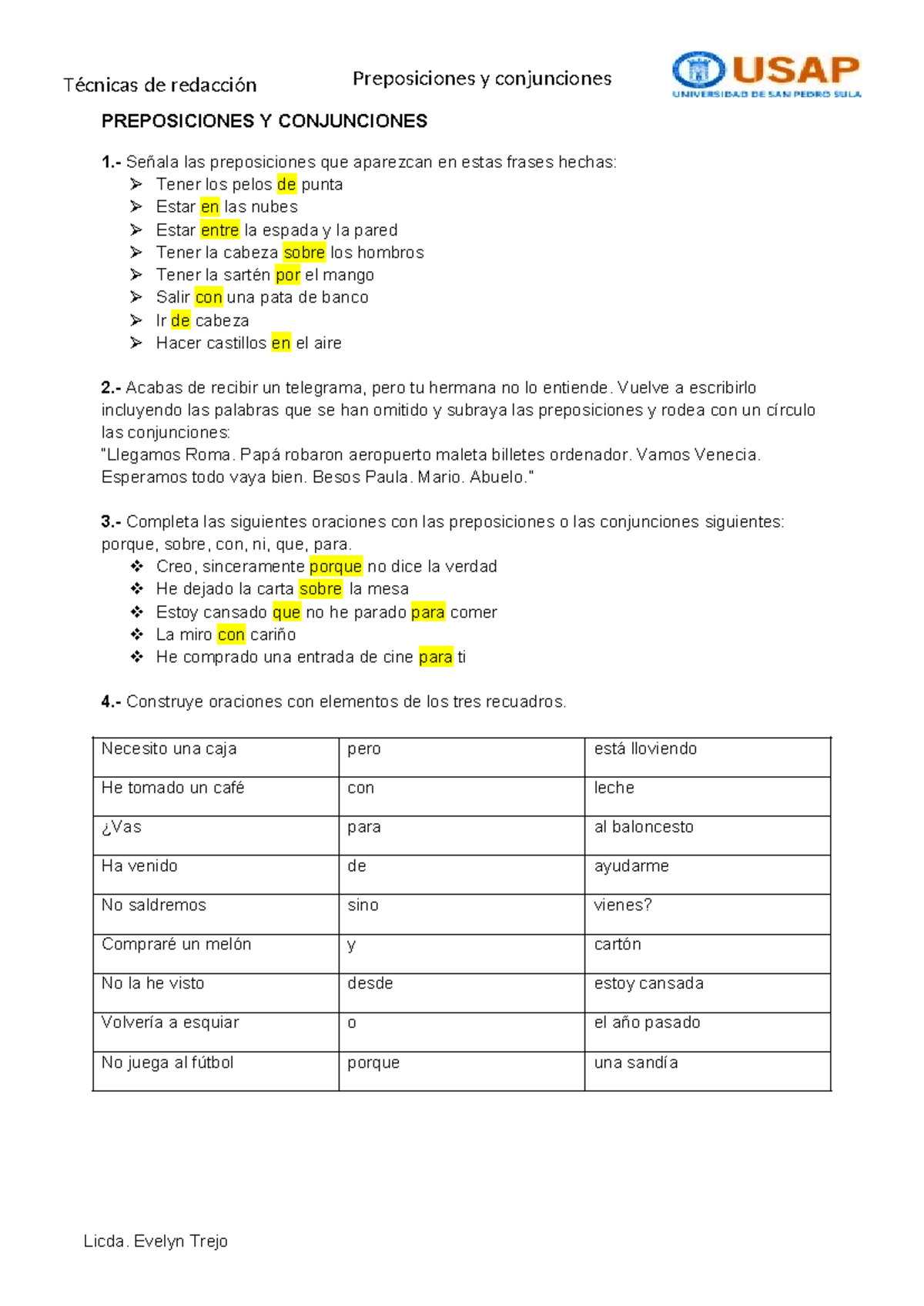 Preposiciones y conjuciones - Técnicas de redacción Preposiciones y ...