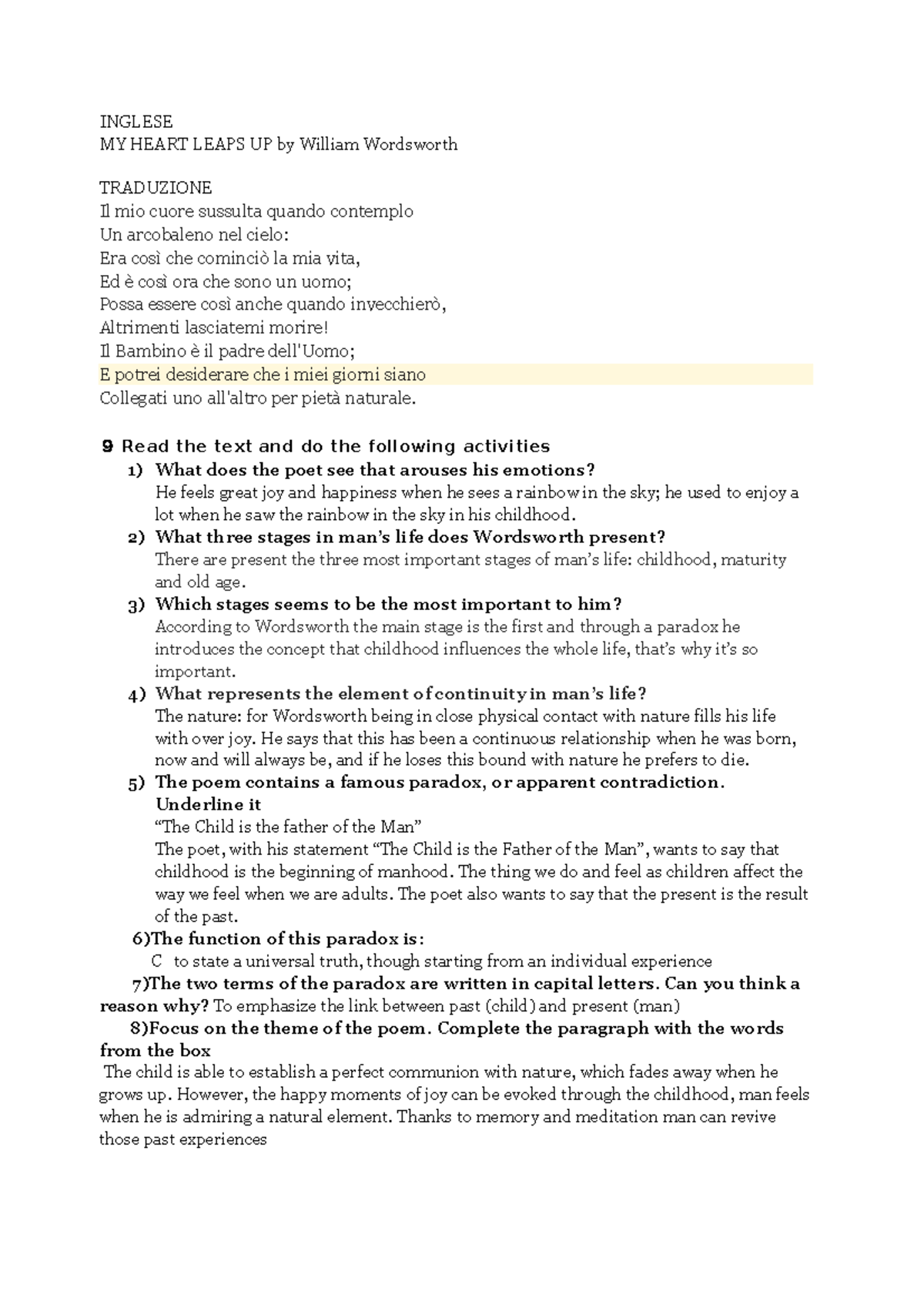 Inglese MY Heart Leaps UP - INGLESE MY HEART LEAPS UP by William ...