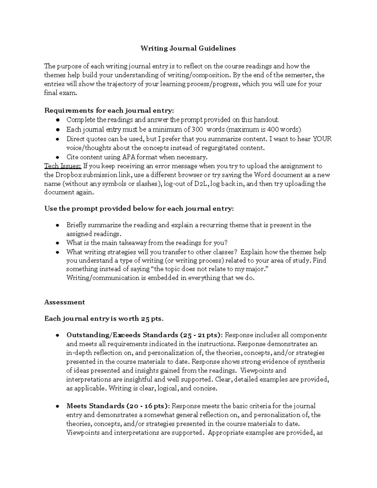 1 Writing Journal Guidelines - Writing Journal Guidelines The purpose ...