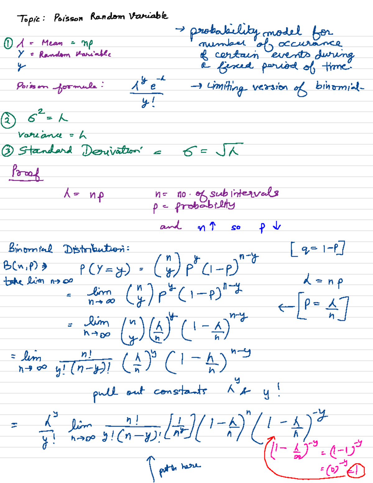 Midterm Notes - Topic : Poisson Random Variable → probability model for ...