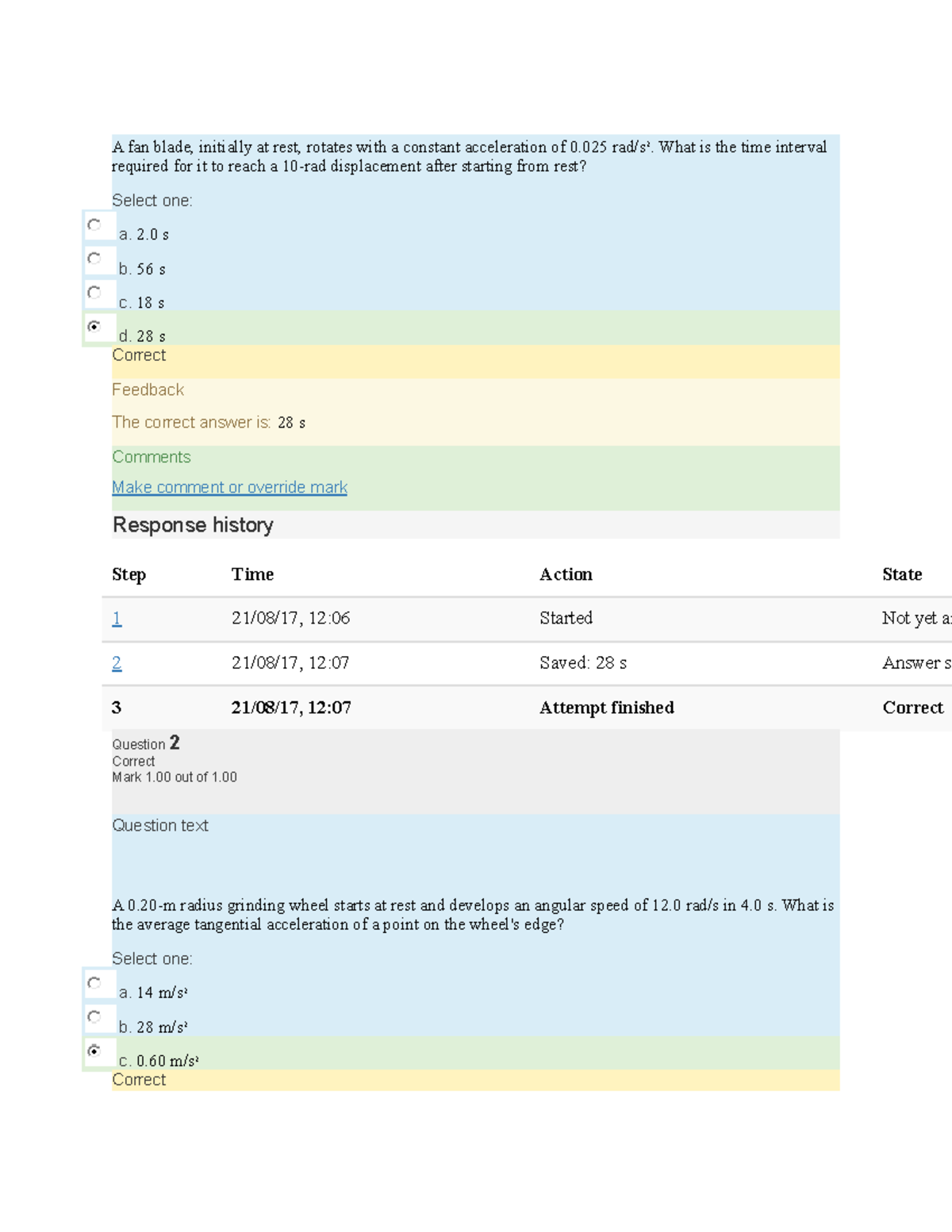 Physics G12 (week 11-20) - A fan blade, initially at rest, rotates with ...