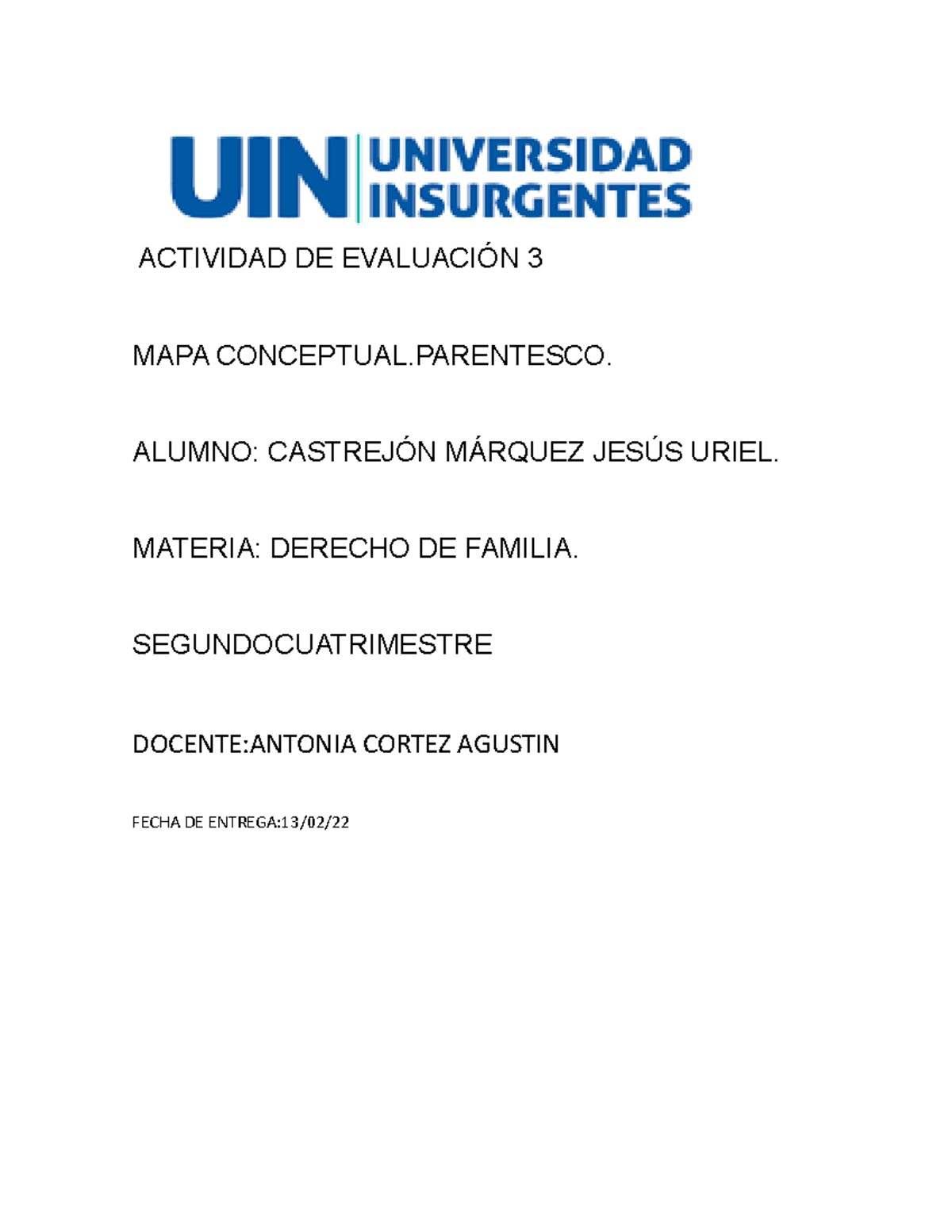 Castrejon jesus mapaparentesco - Derecho Civil - ACTIVIDAD DE ...