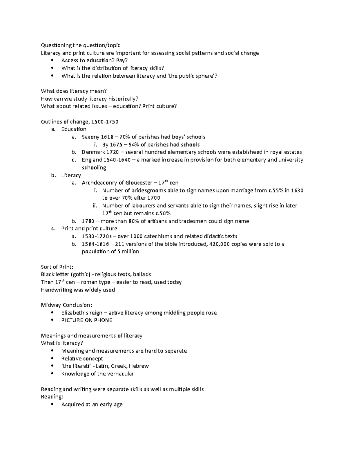 Week 7 - Lecture 7 (Literacy, Education and Social Order) - Questioning ...