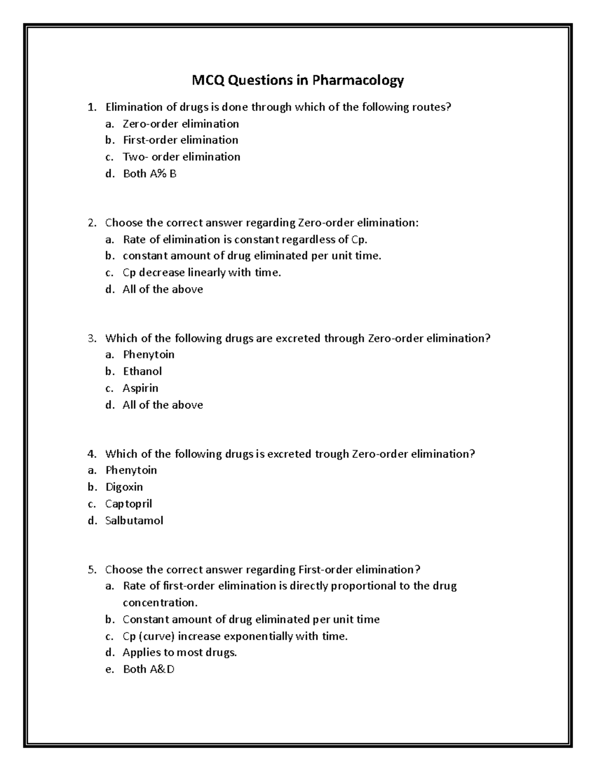 MCQ and Enumerate Questions in Pharmacology - MCQ Questions in ...