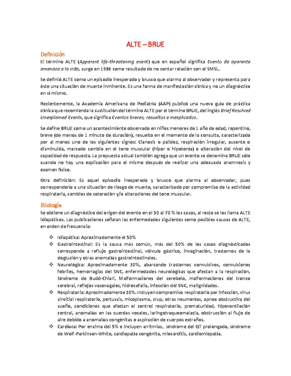 ALTE - BRUE - ALTE BRUE patología pediátrica - ALTE – BRUE Definición ...