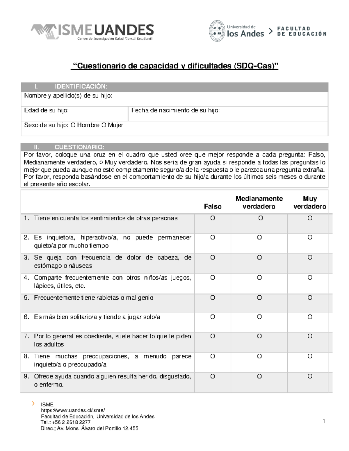 SDQ- para que llenen Padres- escala para identificar Salud mental en ...