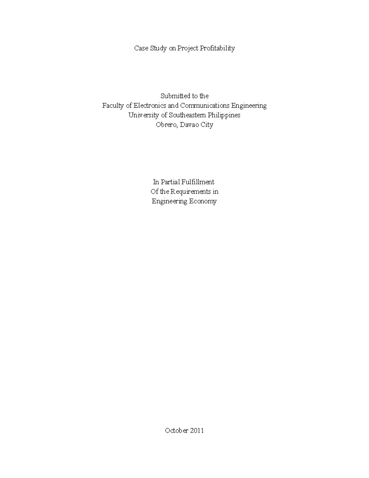 ECE economy - Case Study on Project Profitability - Case Study on ...