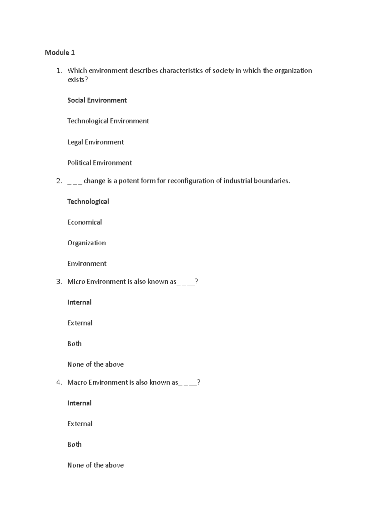 Legal and business environment - Module 1 1. Which environment ...