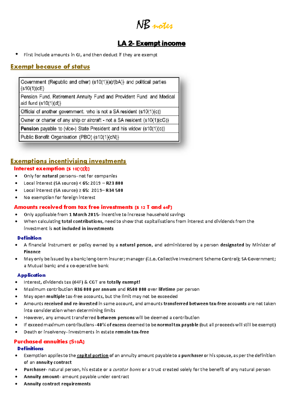 2. Exempt income and residency - LA 2- Exempt income First include ...