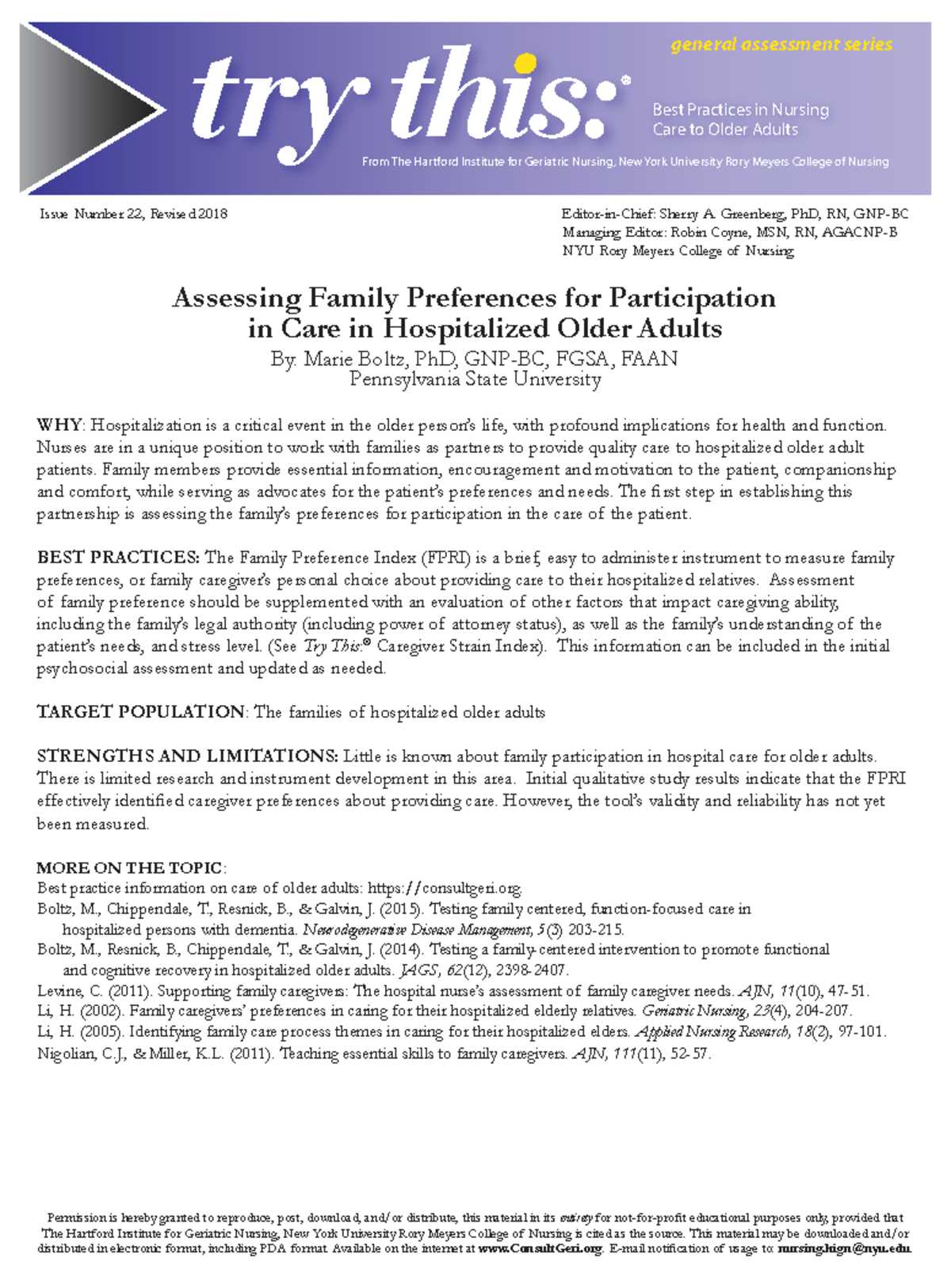 Family Preference Index - From The Hartford Institute for Geriatric ...