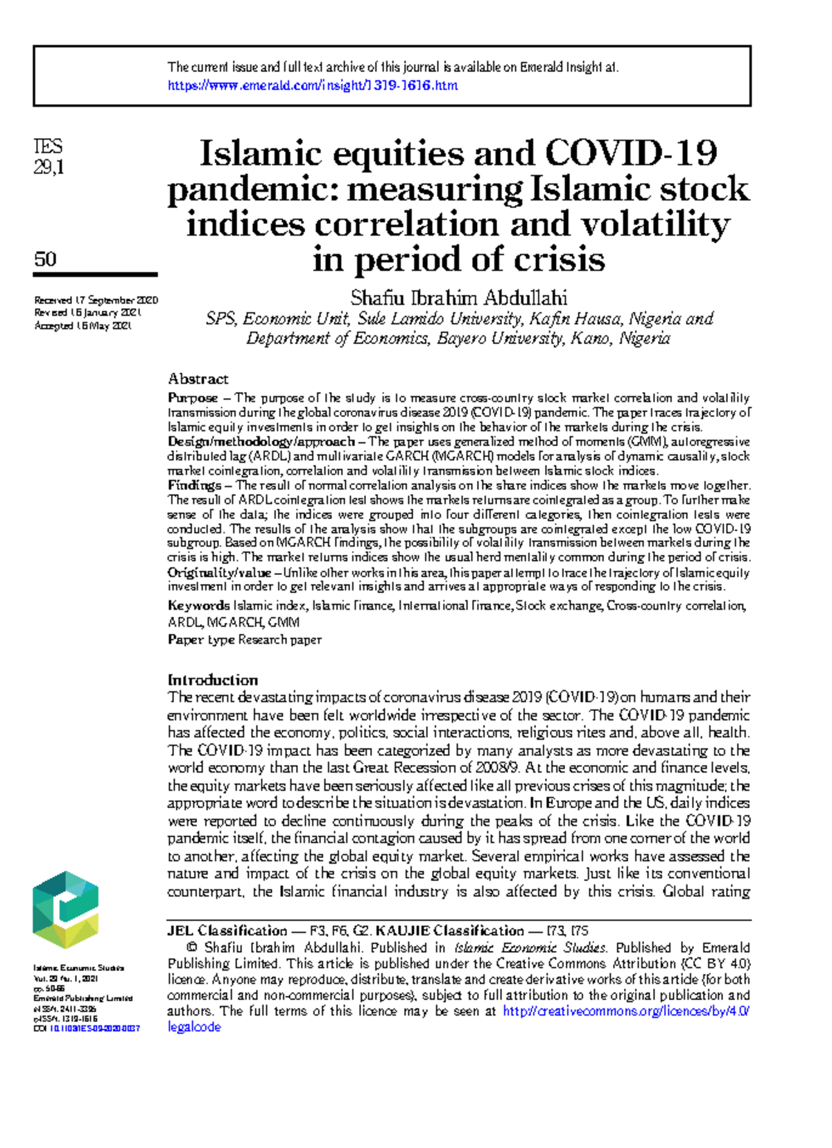islamic finance - Islamic equities and COVID- pandemic: measuring ...