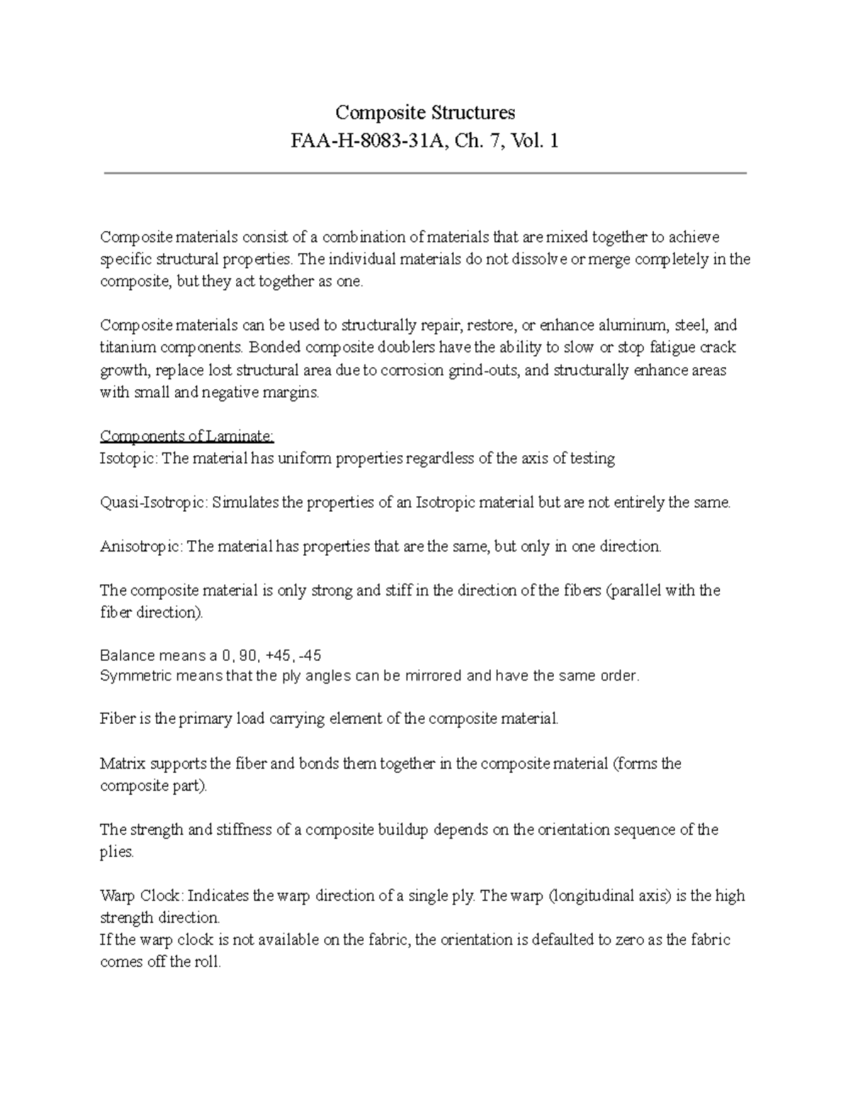 Composite Structures -Notes - Composite Structures FAA-H-8083-31A, Ch ...