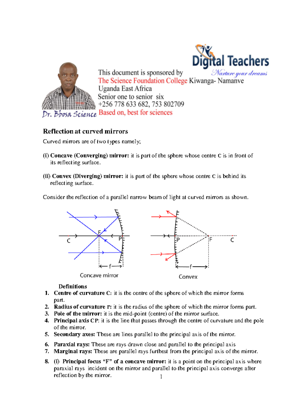 Curved mirrors - NOTES - Reflection at curved mirrors Curved mirrors ...