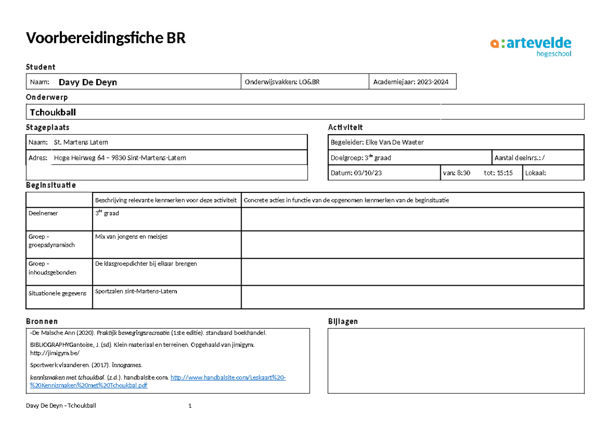 Lesfiche tchoukball Sint-Martens-latem - Voorbereidingsfiche BR Student ...