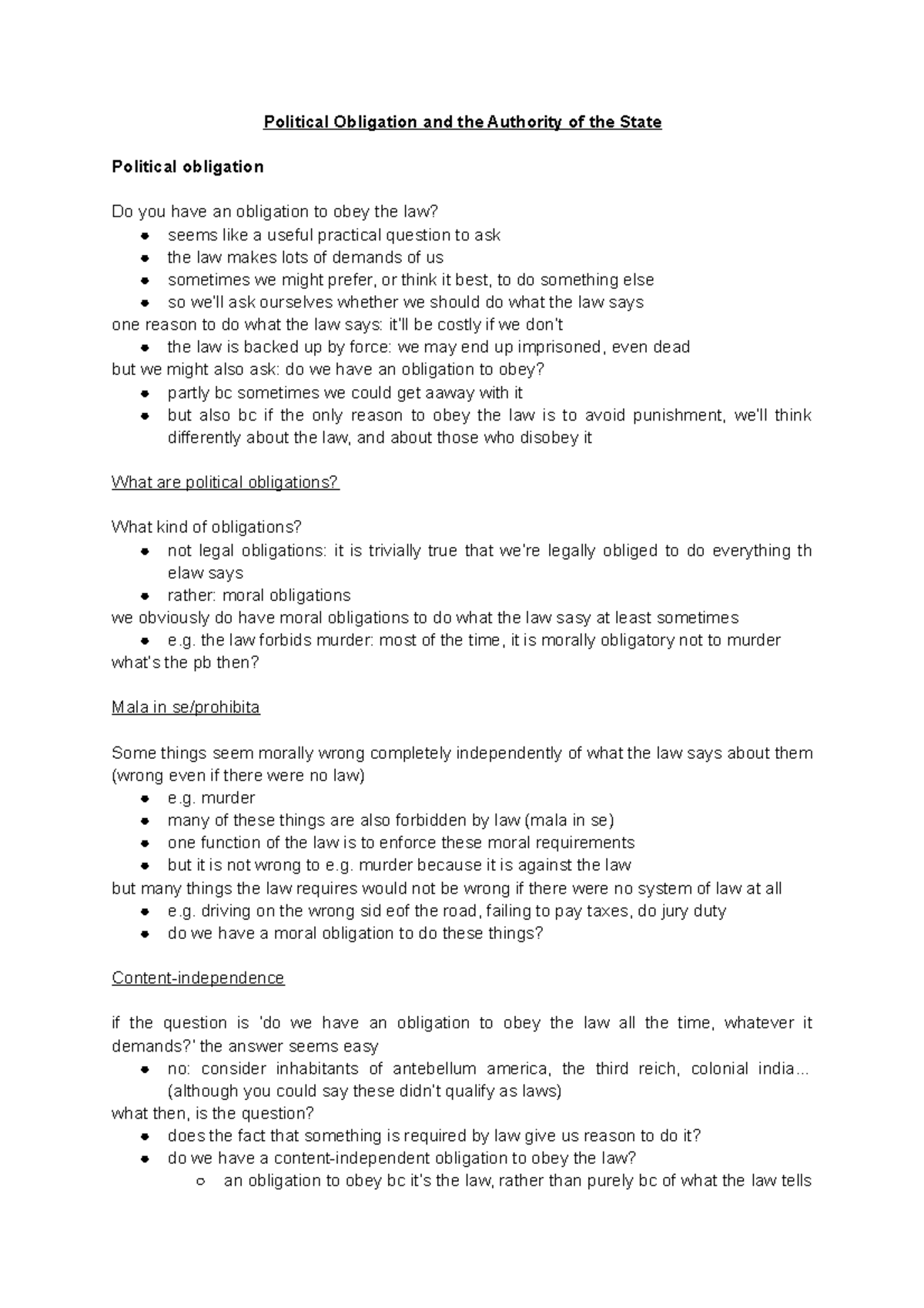 Lecture 15 - Political Obligation and the Authority of the State ...