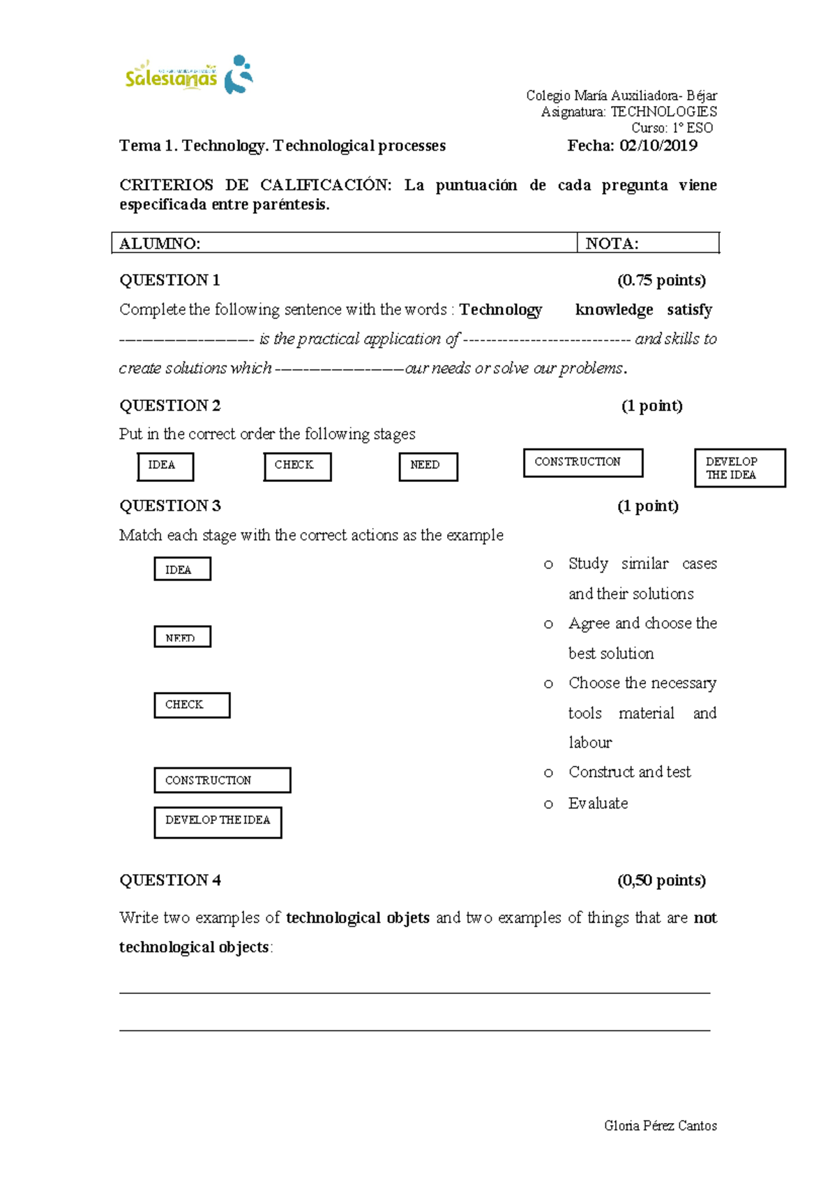 Examen T1 technologies - Colegio María Auxiliadora- Béjar Asignatura ...