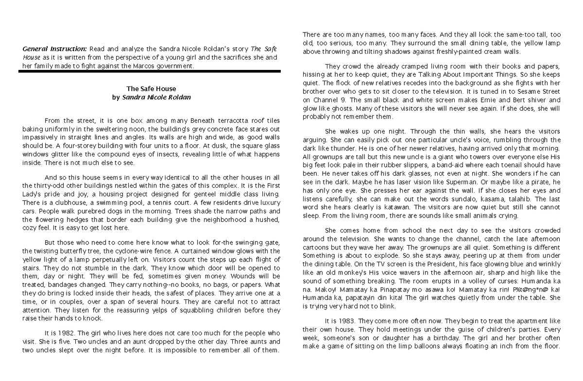 The Safe House - 21st Cen Lit - The Safe House by Sandra Nicole Roldan ...