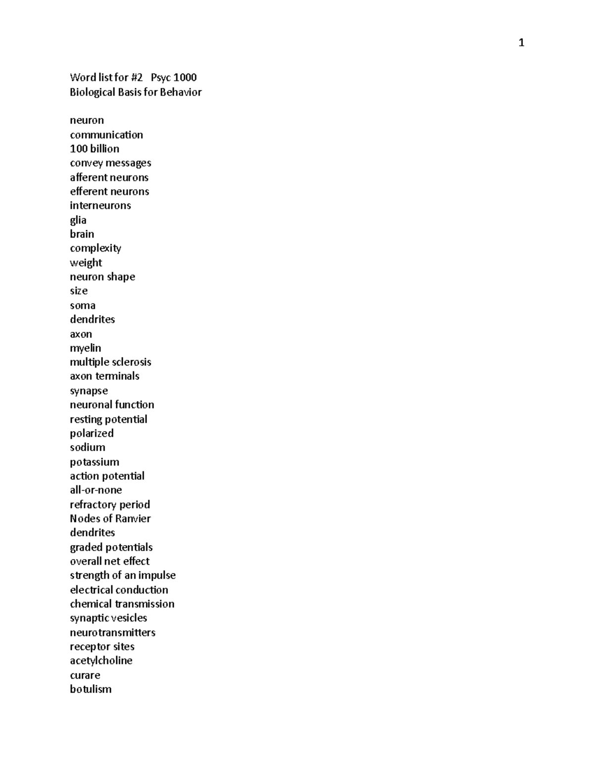 Word List For 2 Word List For Pysch 1000 Exam 1 Word List For 2