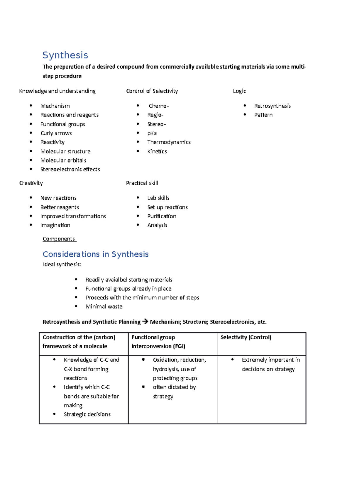 Introduction To Selectivity (L1) - Synthesis The preparation of a ...