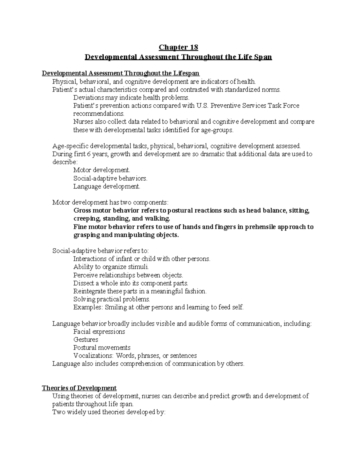 Chapter 18 Notes - Chapter 18 Developmental Assessment Throughout the ...