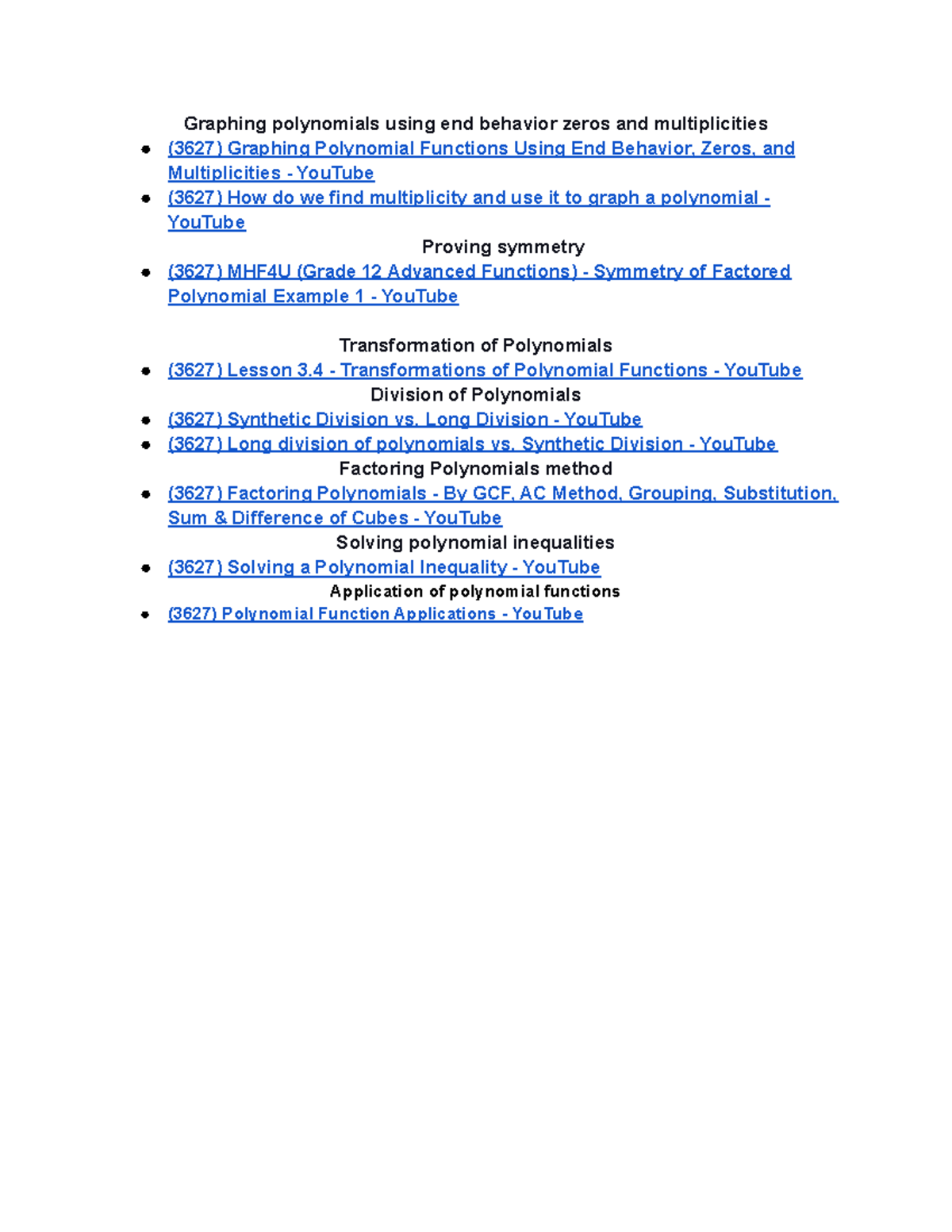 MHF4U videos unit 1 - Graphing polynomials using end behavior zeros and ...