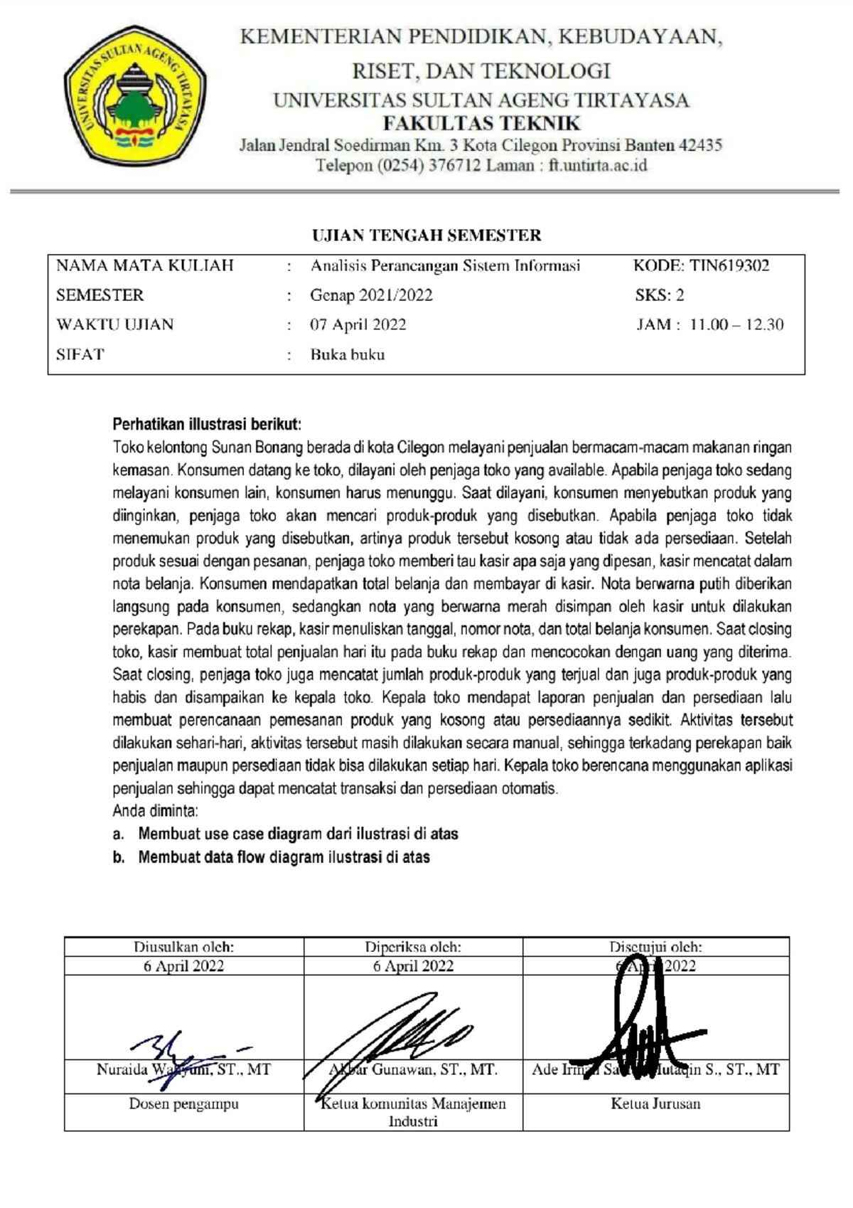 Uts APSI 2022-1 - UTS - Analisis dan Perancangan Sistem Informasi - Studocu