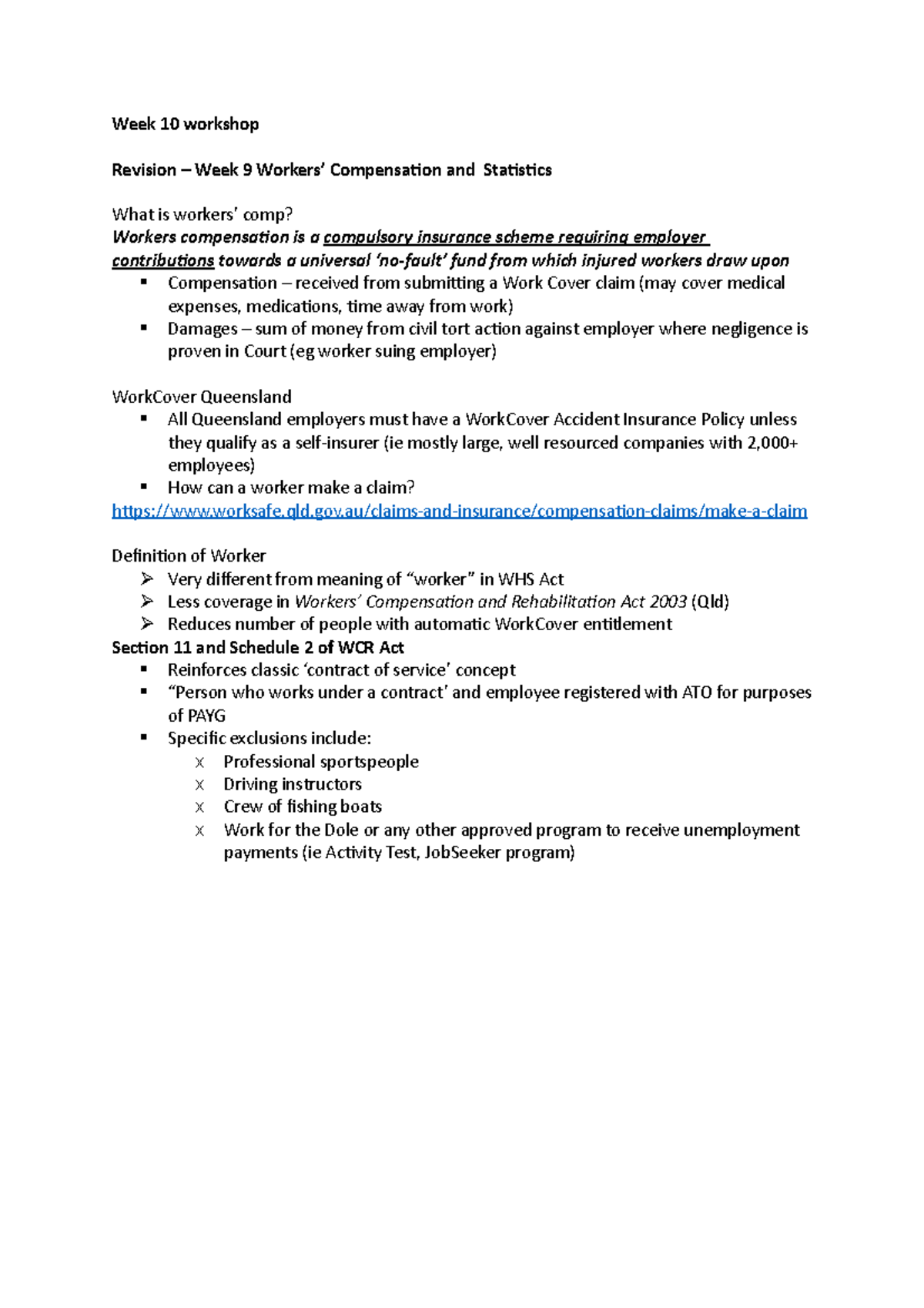 Week 10 workshop WHS - work health and safety - 1004GIR - Griffith ...