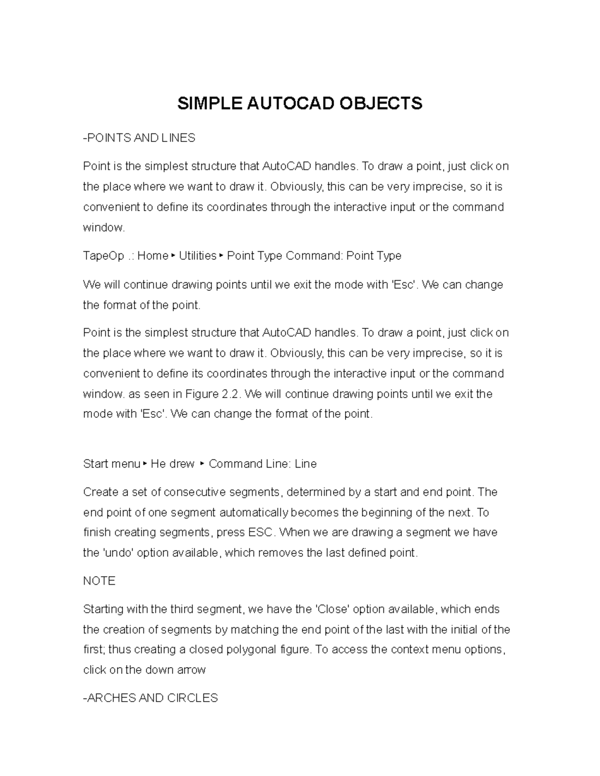 Simple Autocad Objects - SIMPLE AUTOCAD OBJECTS -POINTS AND LINES Point ...