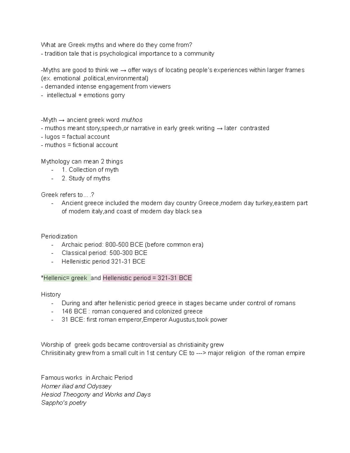 Week 1 - greek myth notes - What are Greek myths and where do they come ...