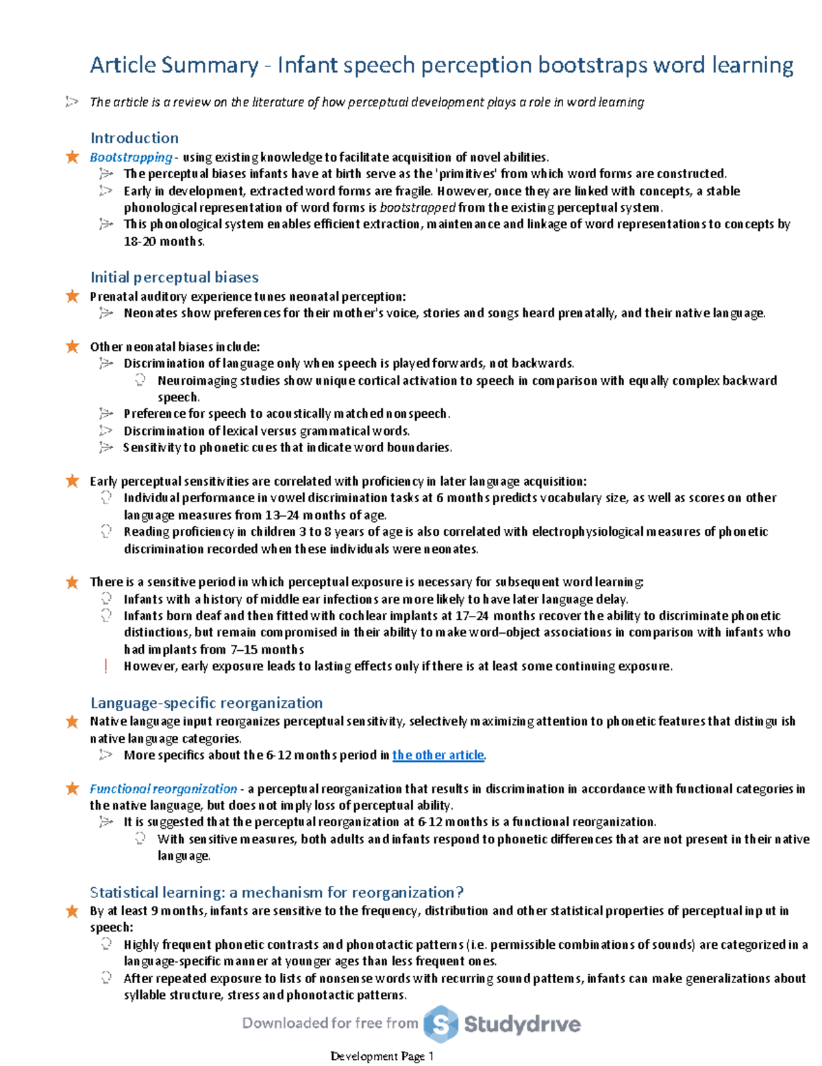 Article Summary - Infant speech perception bootstraps word learning ...