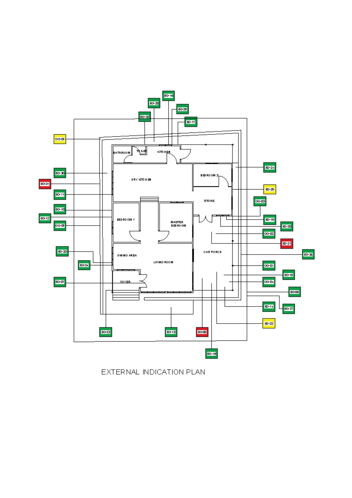 External defect marking - LIVING ROOM BEDROOM 1 DINING AREA KITCHEN ...