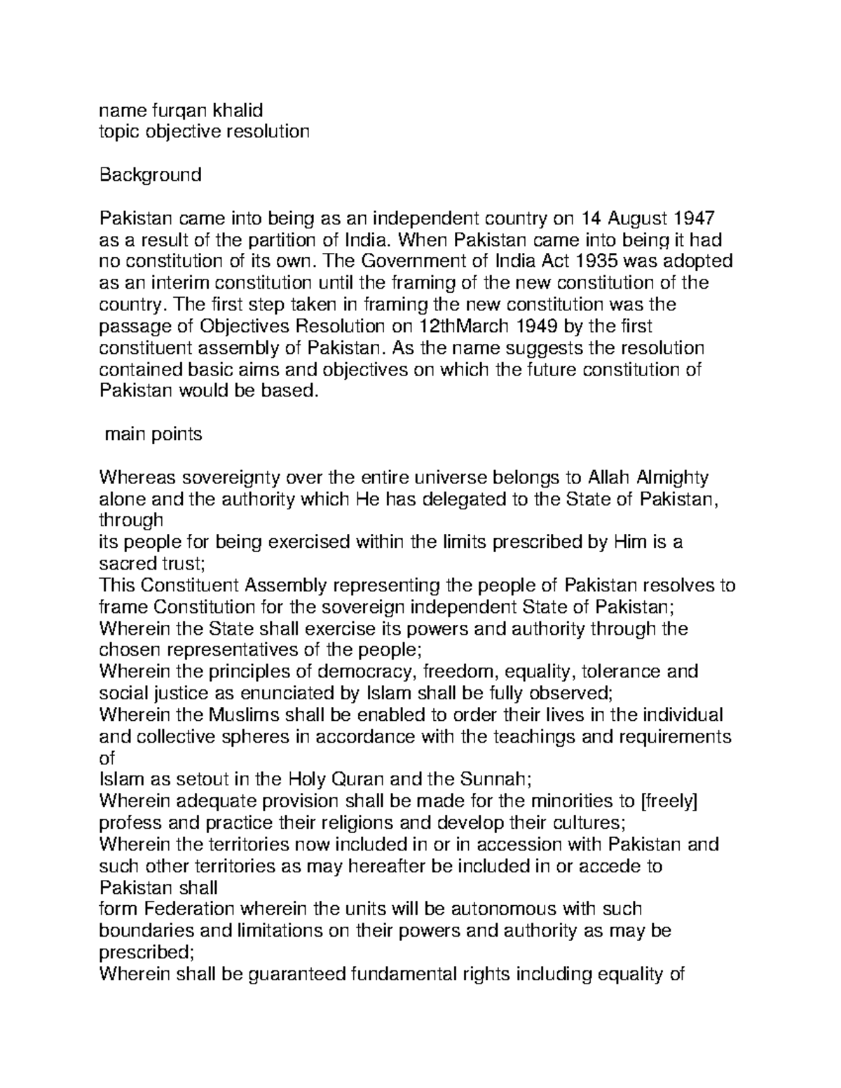 Objective resolution - assignment of constitutional development - topic ...