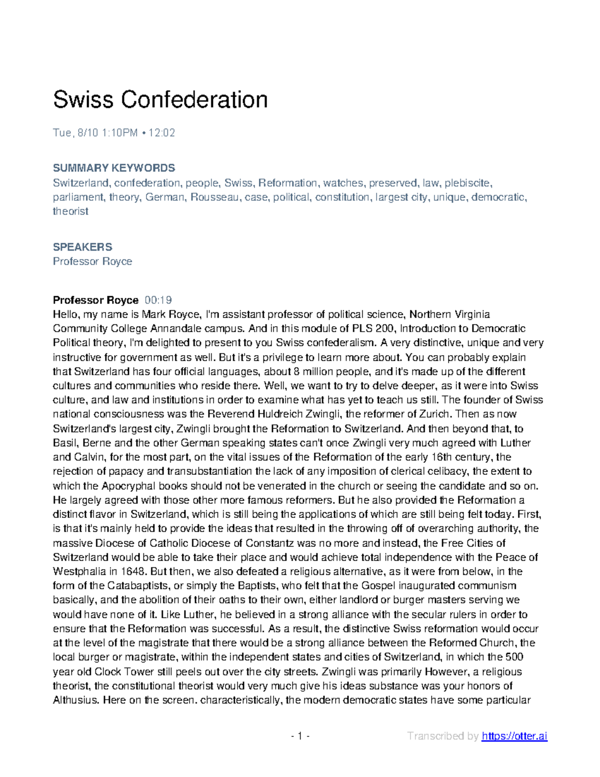 3. Swiss Confederation - 1 - Transcribed by otter Swiss Confederation ...