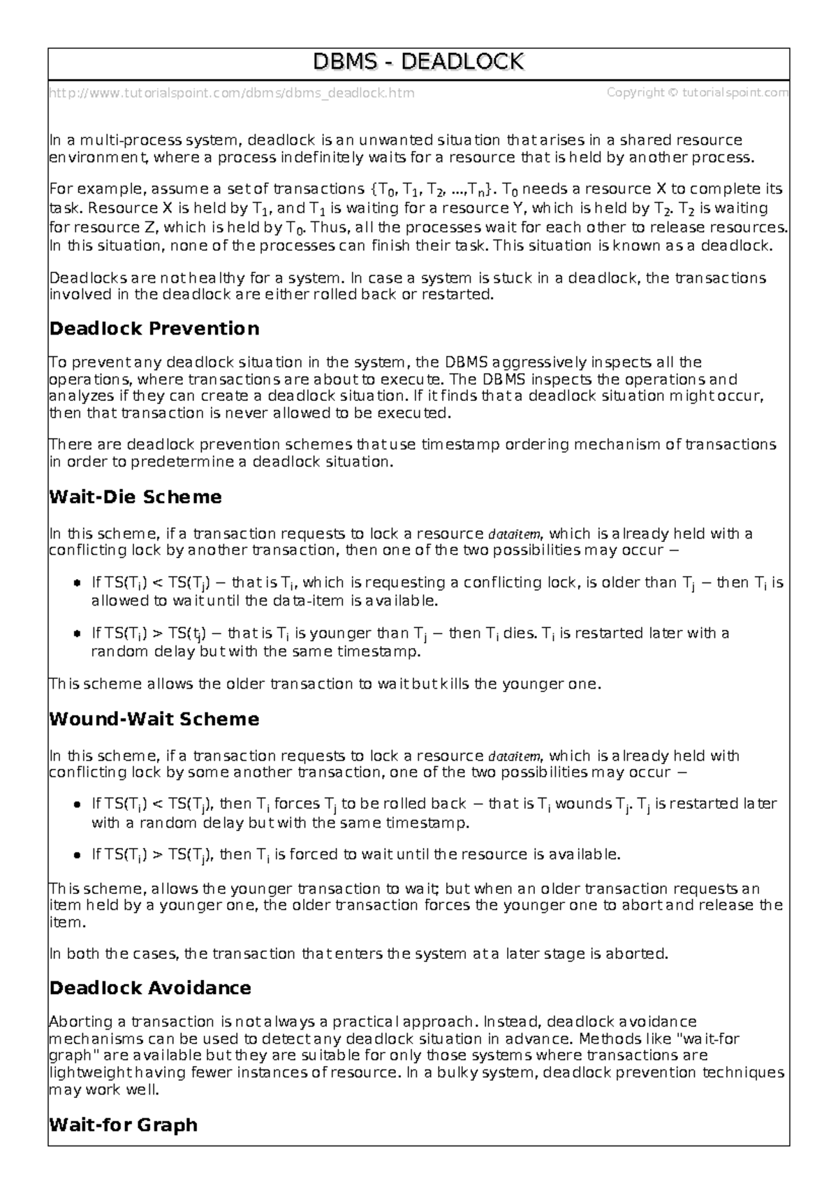 Dbms deadlock - Its Lecture Notes - tutorialspoint/dbms/dbms_deadlock ...