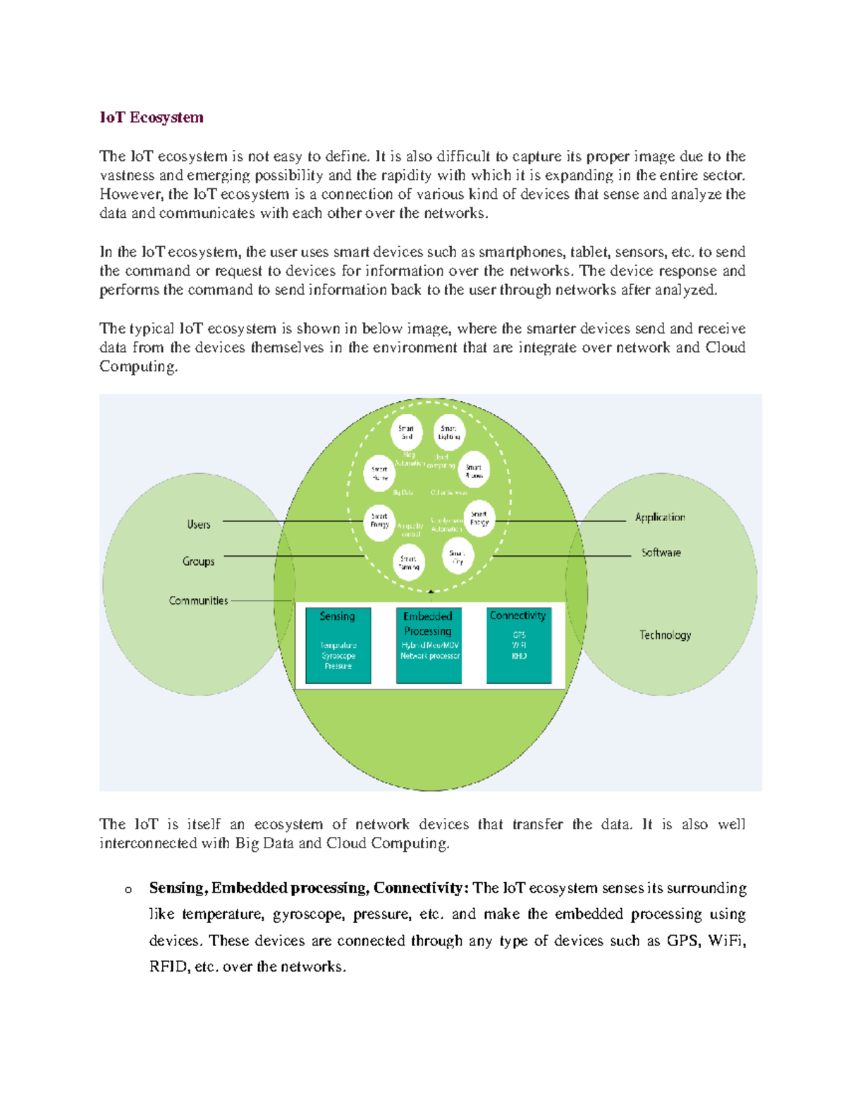 Lecturer Two - IOT devices - IoT Ecosystem The IoT ecosystem is not ...