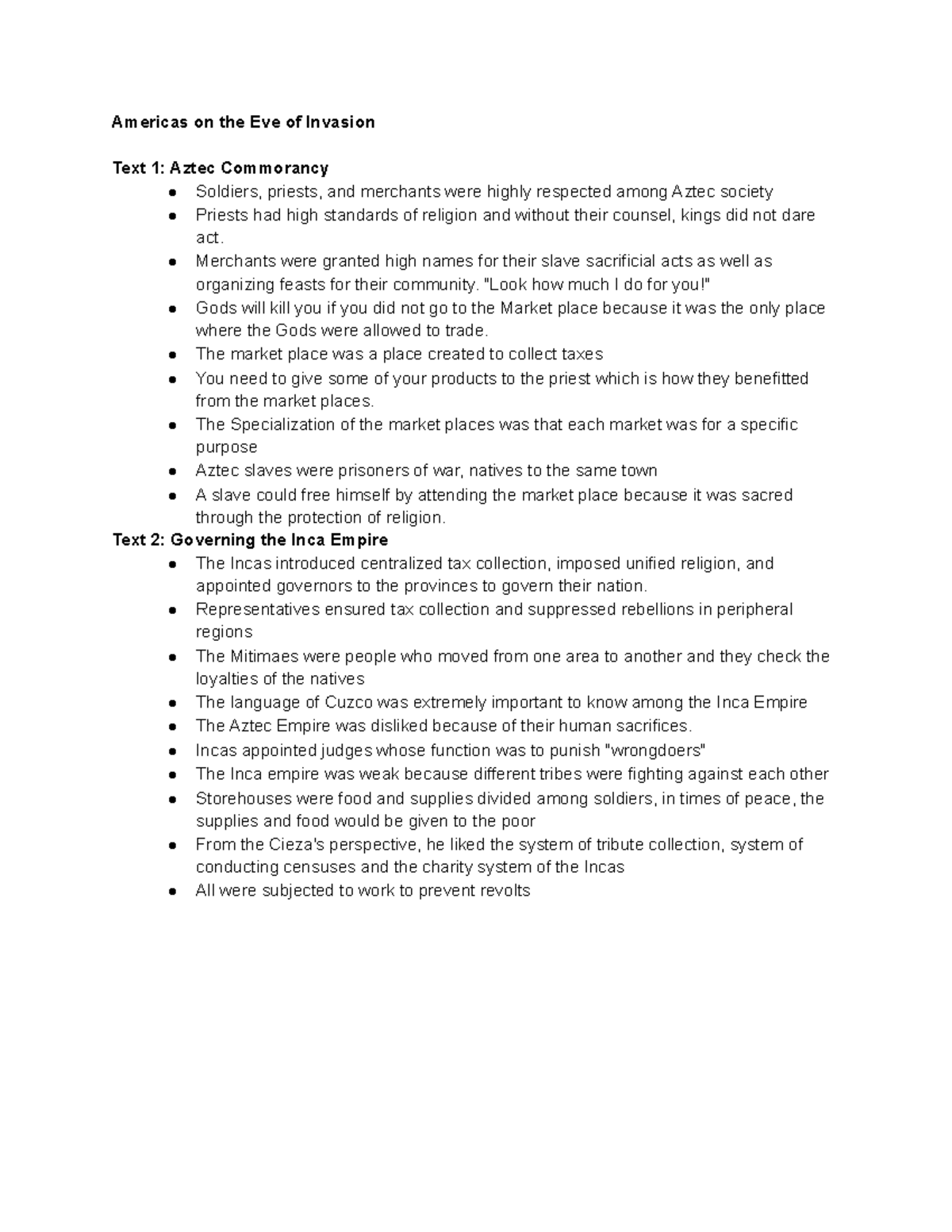 Chapter 5 text notes - Americas on the Eve of Invasion Text 1: Aztec ...