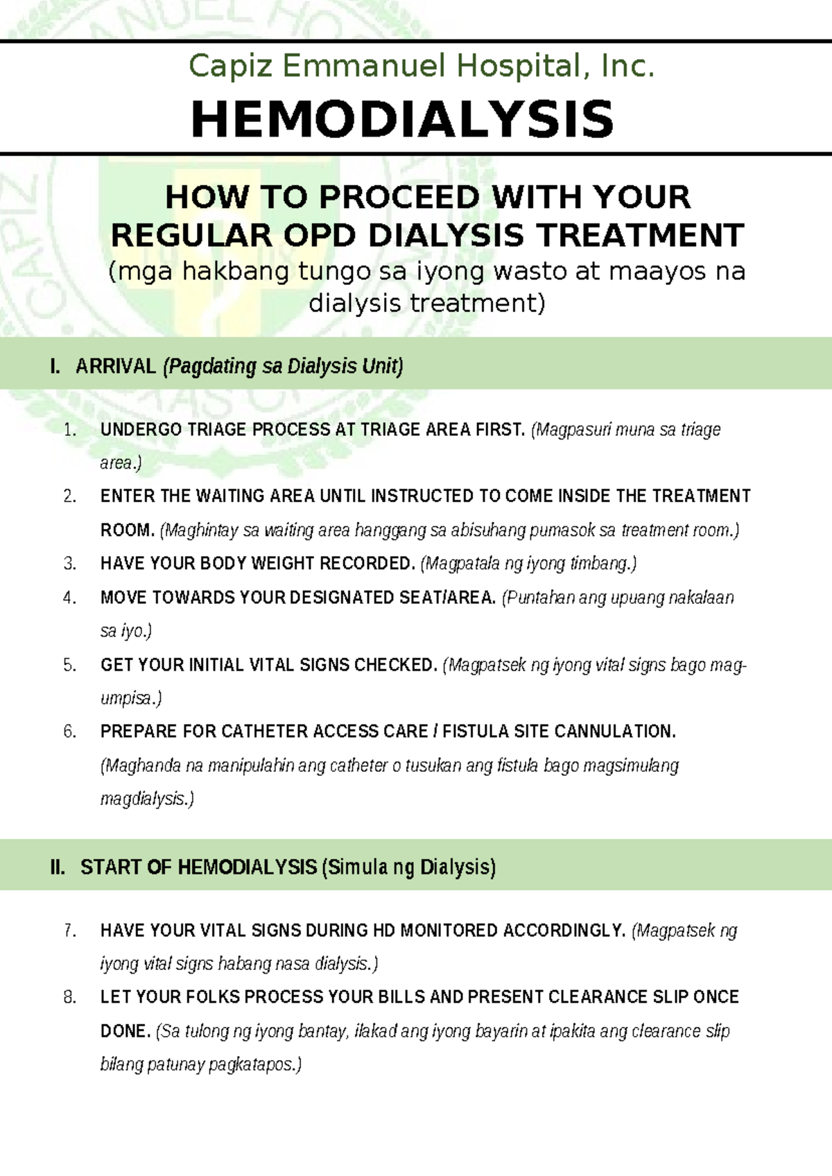 Patient-Friendly Dialysis Process - HOW TO PROCEED WITH YOUR REGULAR ...