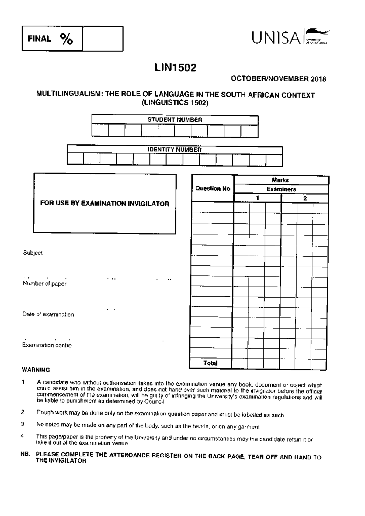 Exam 2018 past paper - Studocu