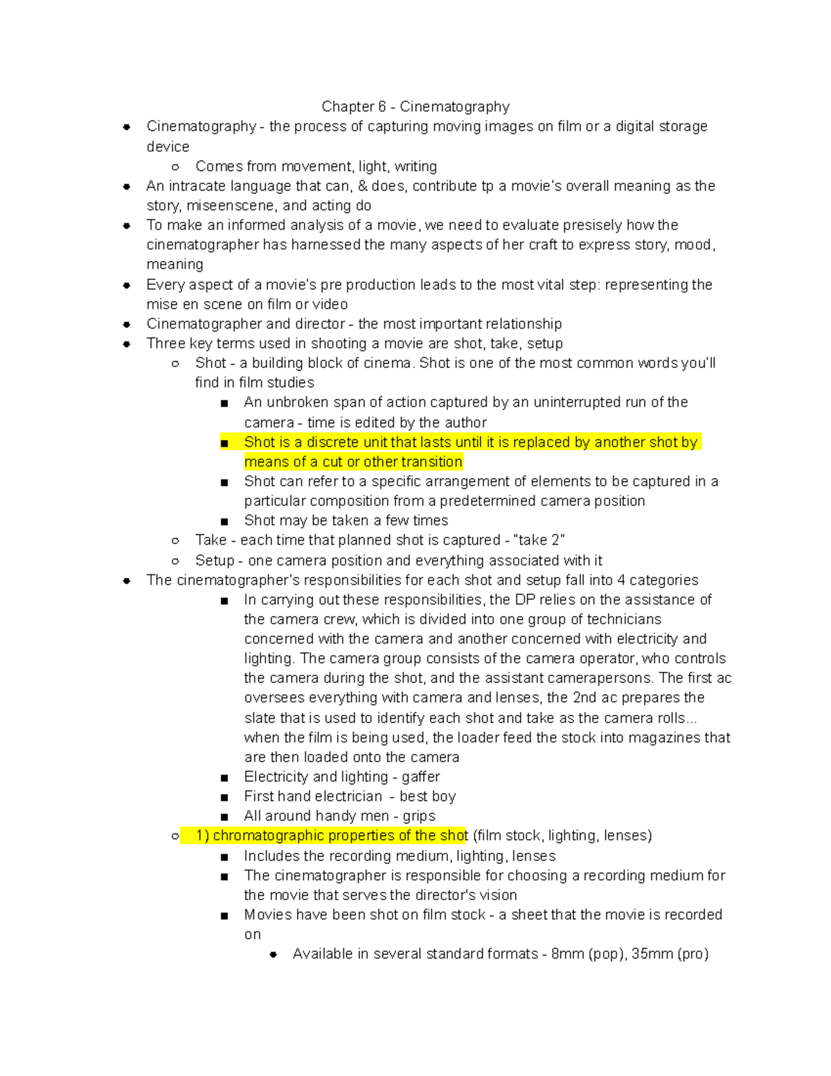 Chapter 6 - cinematography - Chapter 6 - Cinematography Cinematography ...