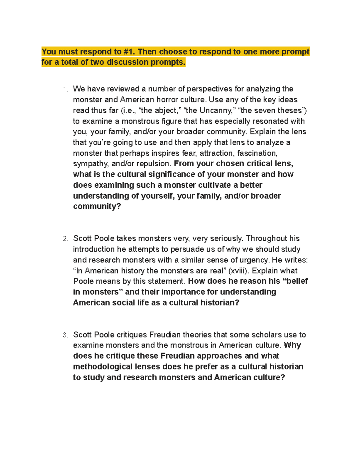 Week 2 Thursday Discussion for American History as Horror(15) - Google ...