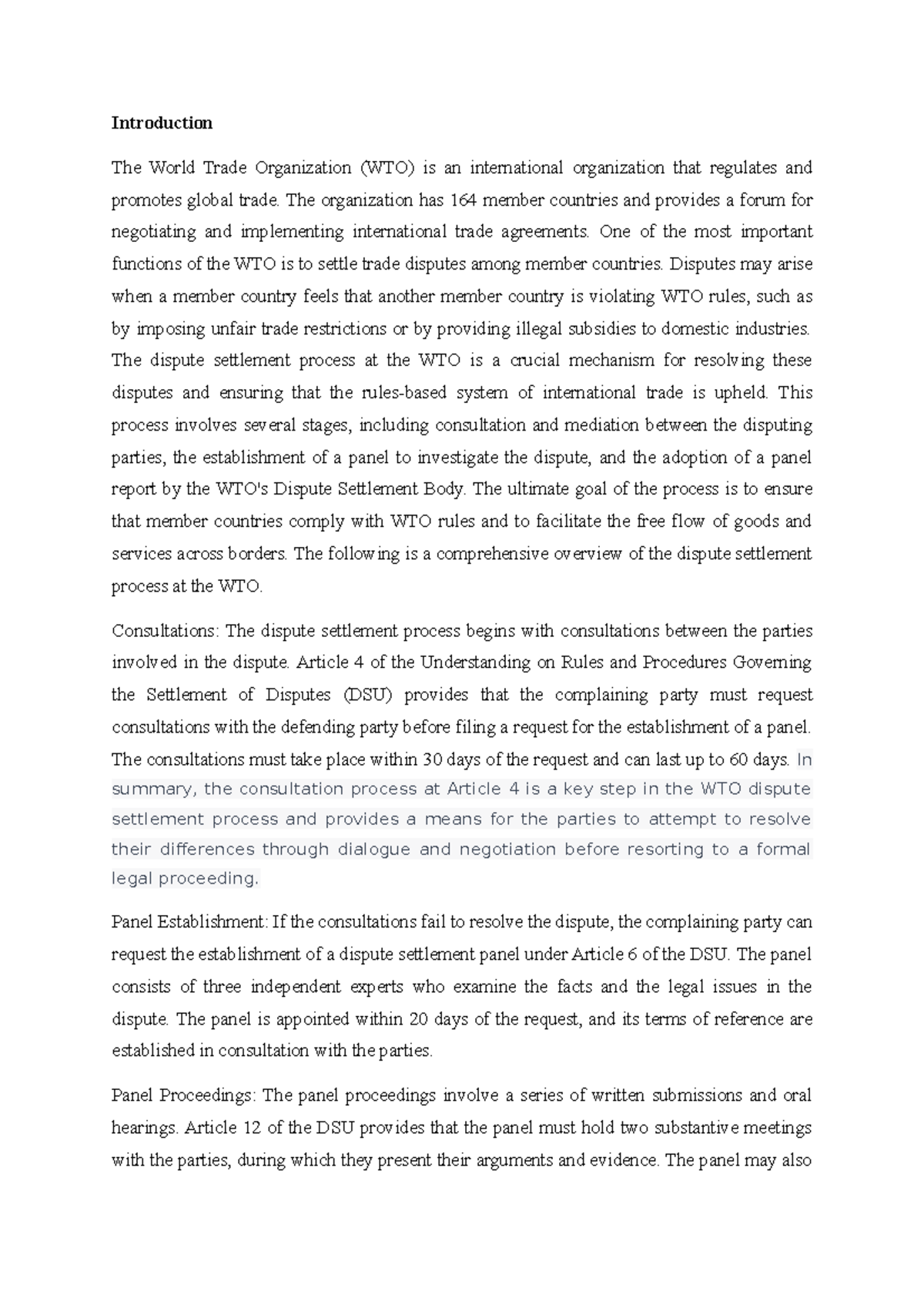Dispute Settlement Process - Introduction The World Trade Organization ...