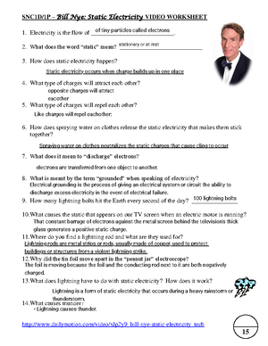 Static electricity and lightning worksheet - SNC1D Unit 2 Date ...