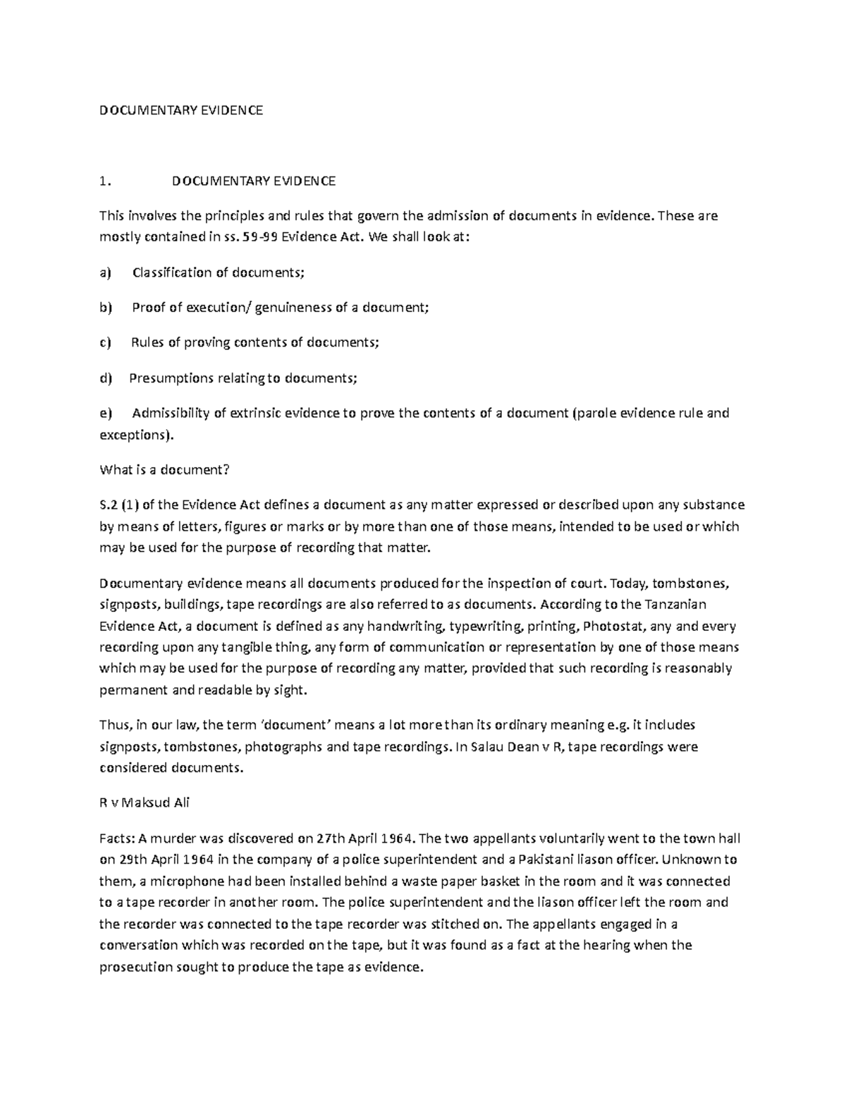 Evidence 2notez - its good - DOCUMENTARY EVIDENCE 1. DOCUMENTARY ...