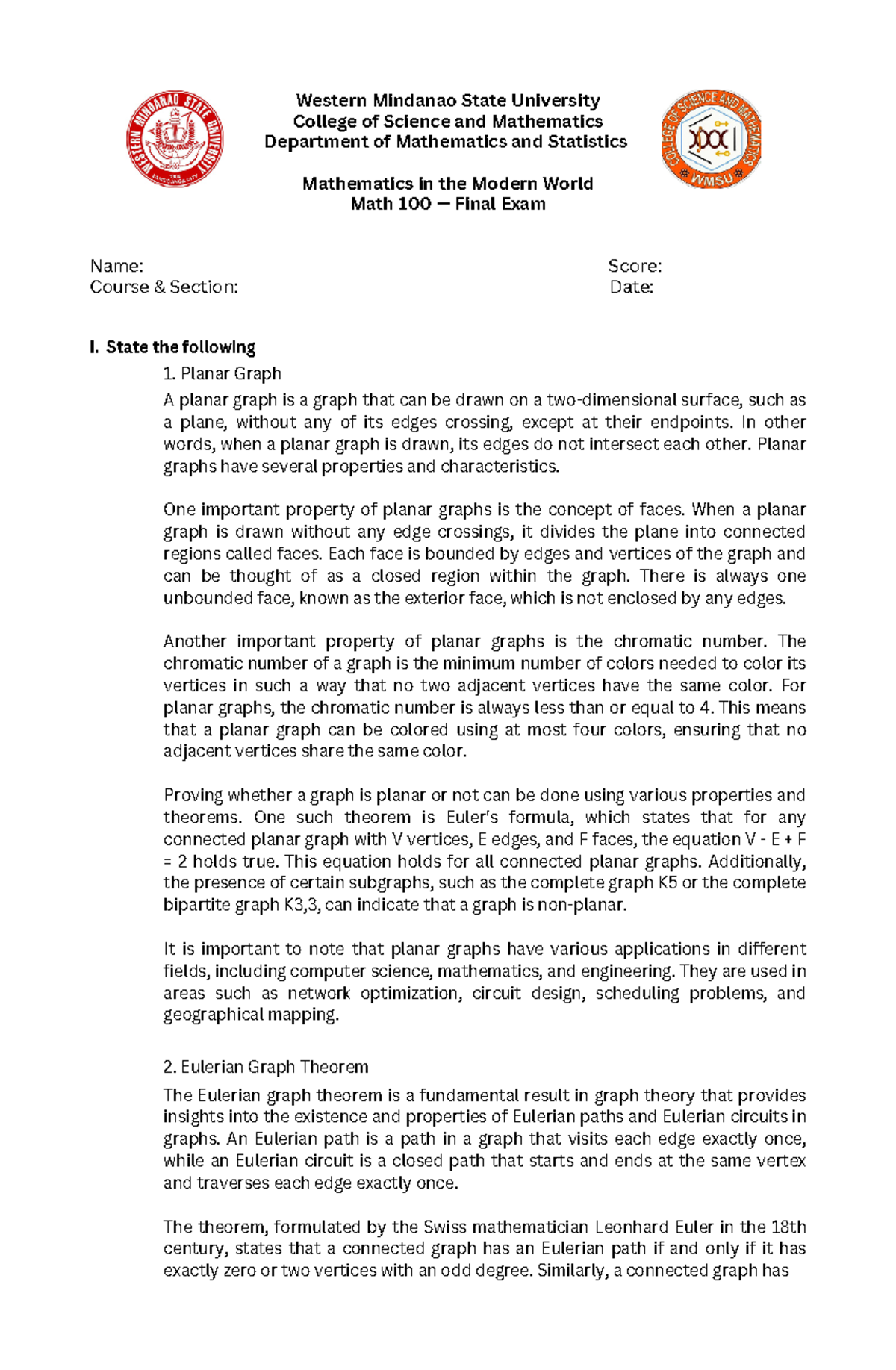 Math Mod (Math100) Finals - College of Science and Mathematics Western ...