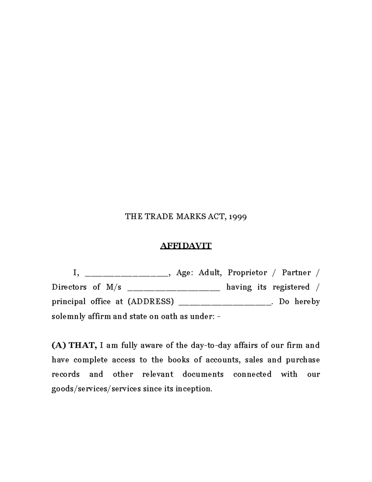 USER- Affidavit TM - Sample format - THE TRADE MARKS ACT, 1999 ...