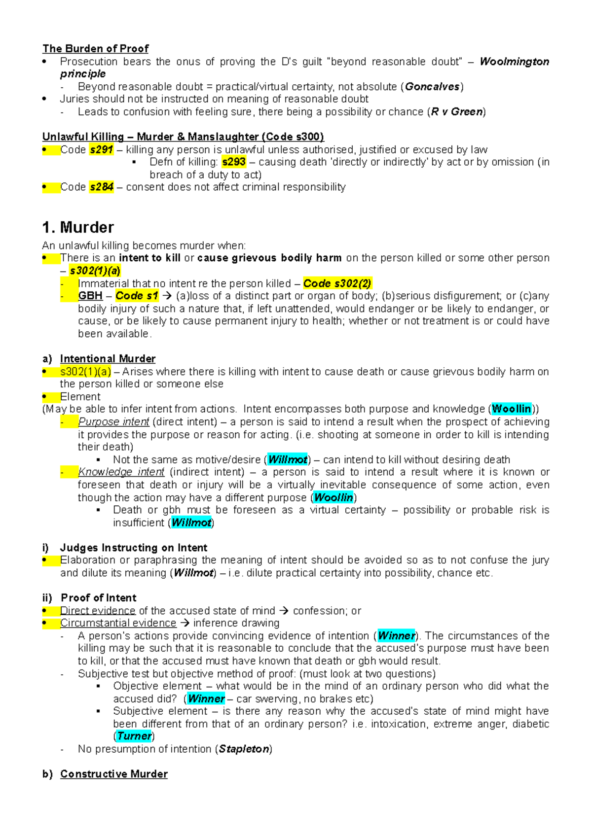 Summary - Criminal Law - The Burden of Proof Prosecution bears the onus ...