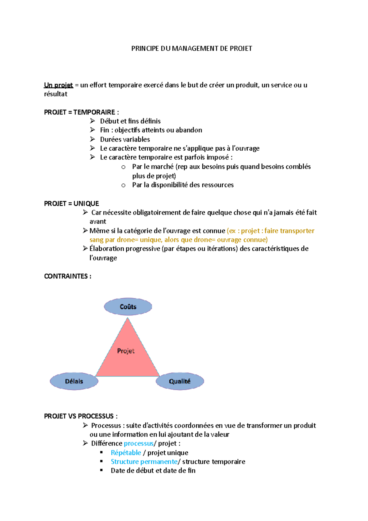 Principe DU Management DE Projet - PRINCIPE DU MANAGEMENT DE PROJET Un ...