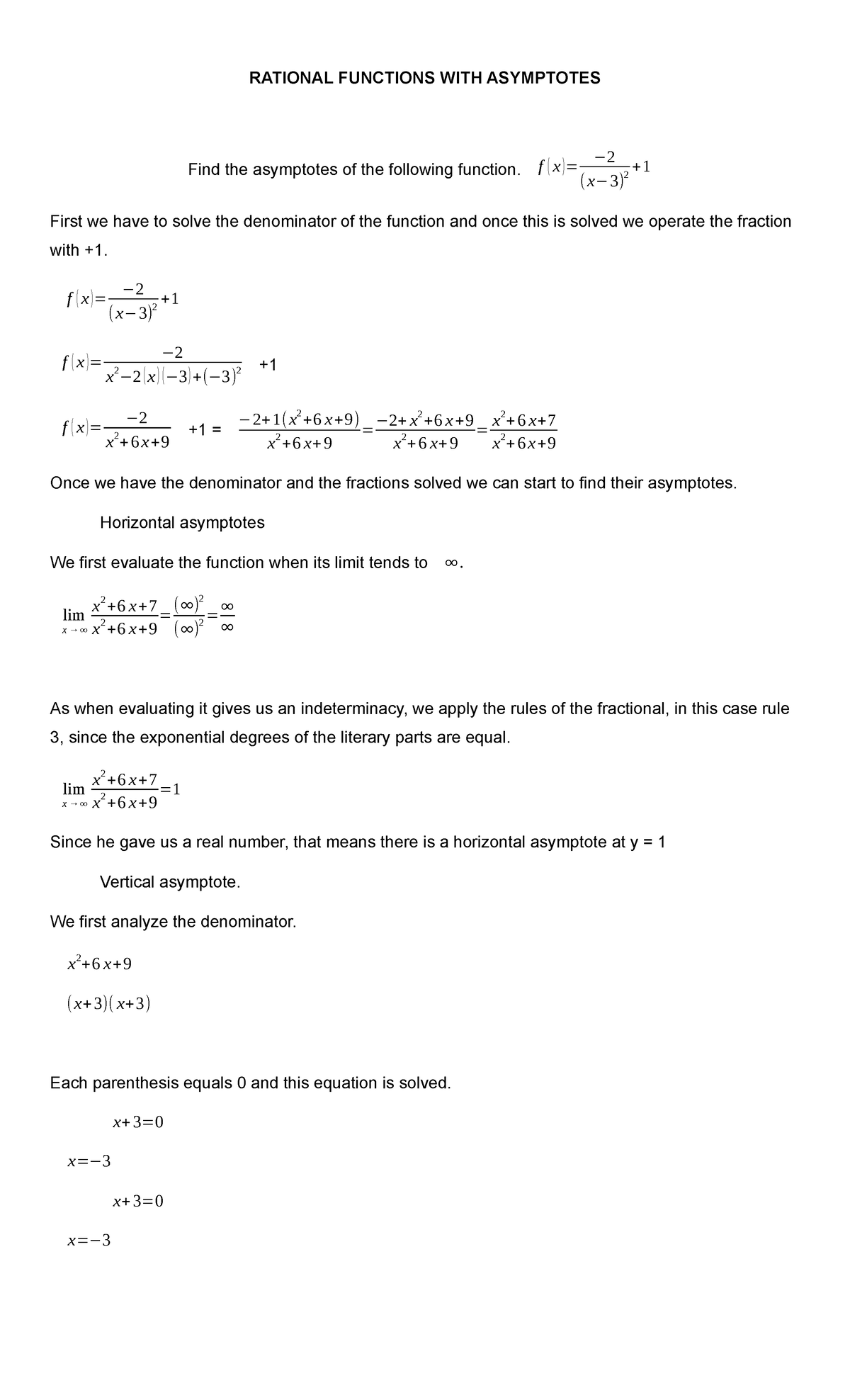 Rational Functions WITH Asymptotes - RATIONAL FUNCTIONS WITH ASYMPTOTES ...