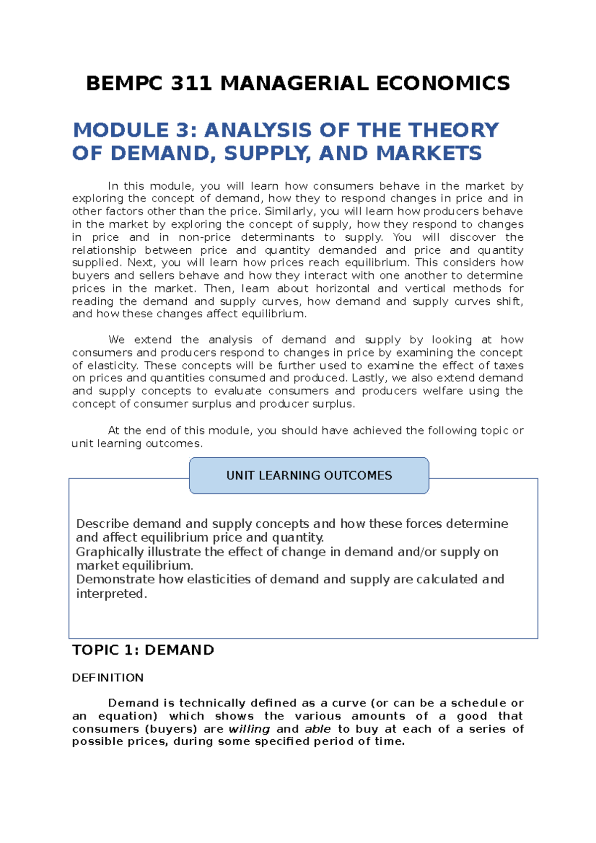 Bepmc 311 Module 3-A - Business Economics - BEMPC 311 MANAGERIAL ...