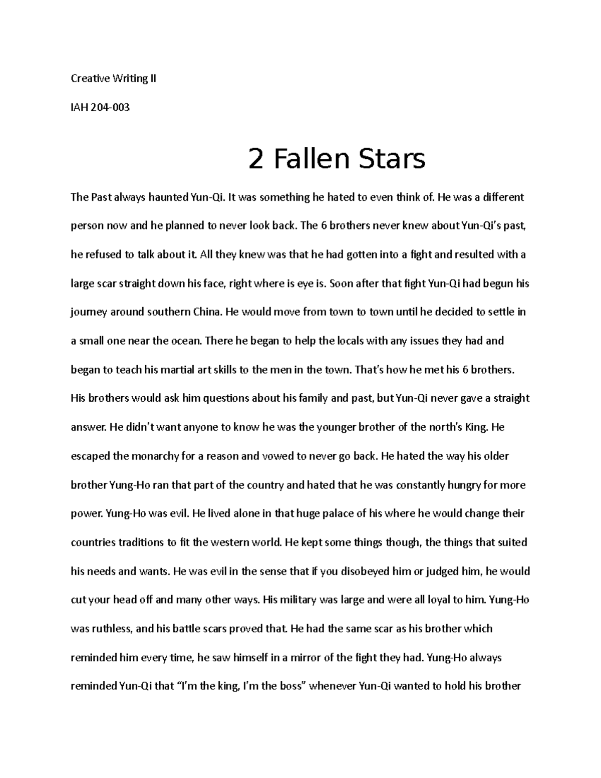 Creative Writing assignment 2 - Creative Writing II IAH 204- 2 Fallen ...